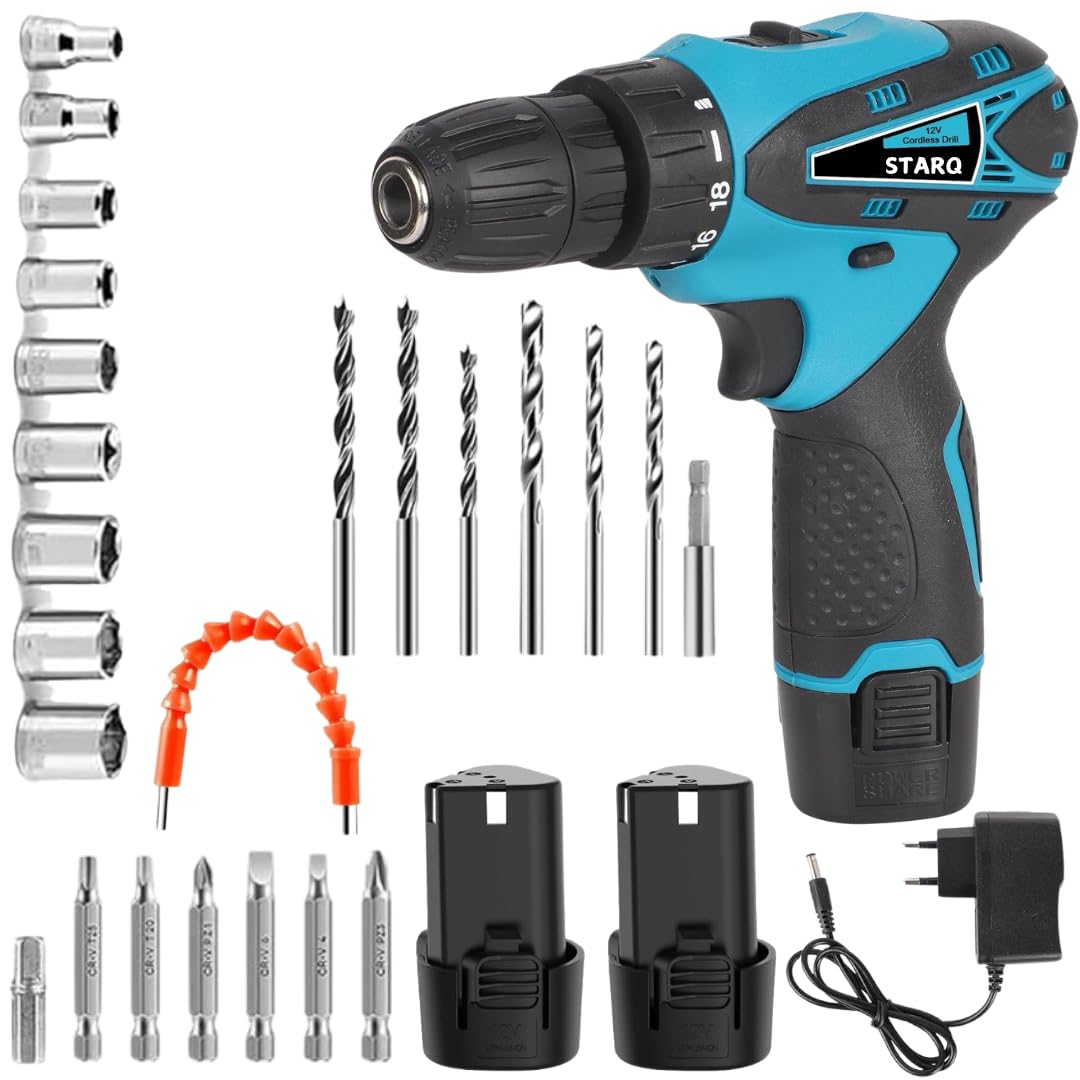 STARQ 12V Cordless Drill Machine Screwdriver Kit with bits 24pc | 10mm ...