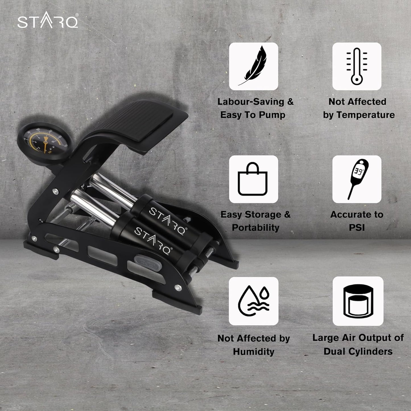 Starq 160 Psi Double Cylinder Portable High Pressure Foot Air Pump Com