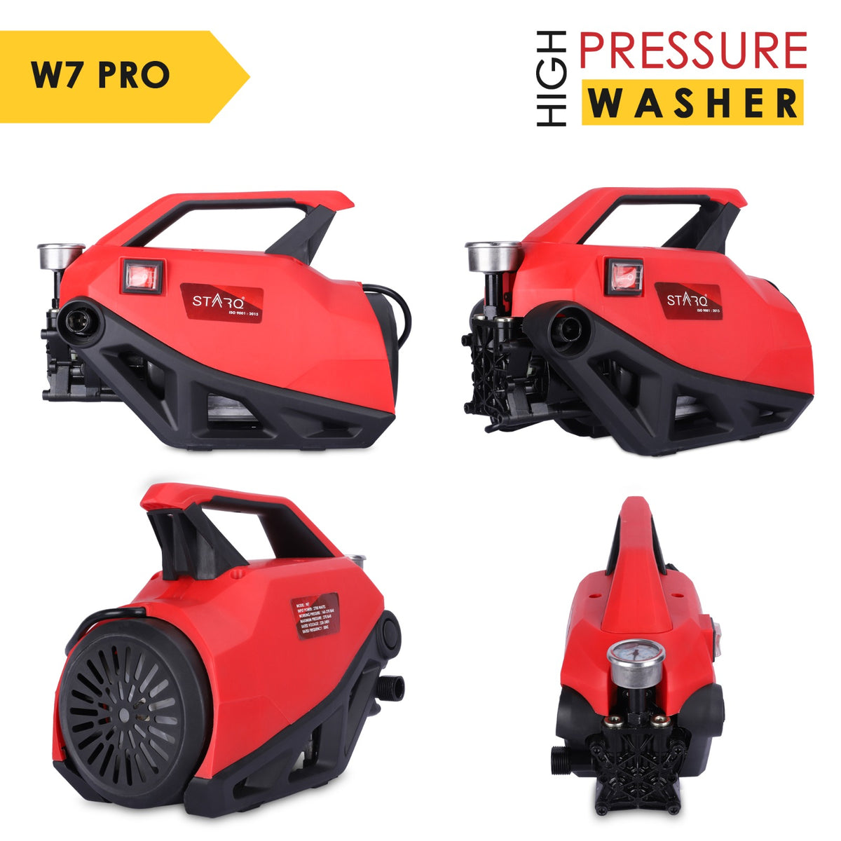 STARQ® W7 2700W | 270 Bar | Heavy Duty High Pressure Washer | Red (Pro ...